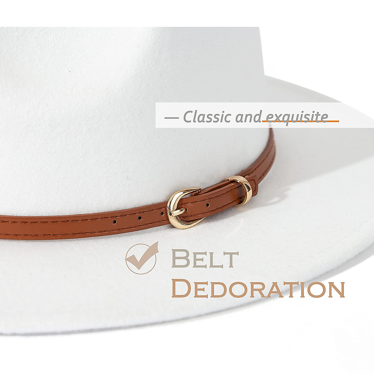 Lisianthus Women White Fedora Wide Brim Panama Hats with Color Belt Buckle (A Brown)