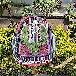 Fwosi Laptop Backpacks - Unisex Hemp Hippie Bookbag for College, Hiking & Travel - Lightweight, 3 Compartments for Books, Purse, Wallet - Crafts from Nepal