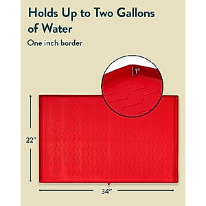 Under Sink Drip Tray - Silicone Liner Mat for Under Kitchen or Bathroom Sink - Waterproof Organizer Protects Floors from Leaks - 34" x 22" Red