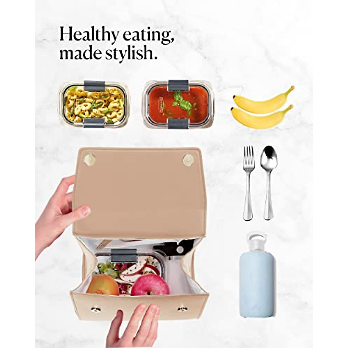 BeautyGoodies Lunch Bag Women Insulated Lunch Bag Purse, Medium Tan Leather Lunch Bag for Women, Lunch Box Purse Modern, Stylish Lunch bag for Women, Cute Lunch bag Women for Work Designer