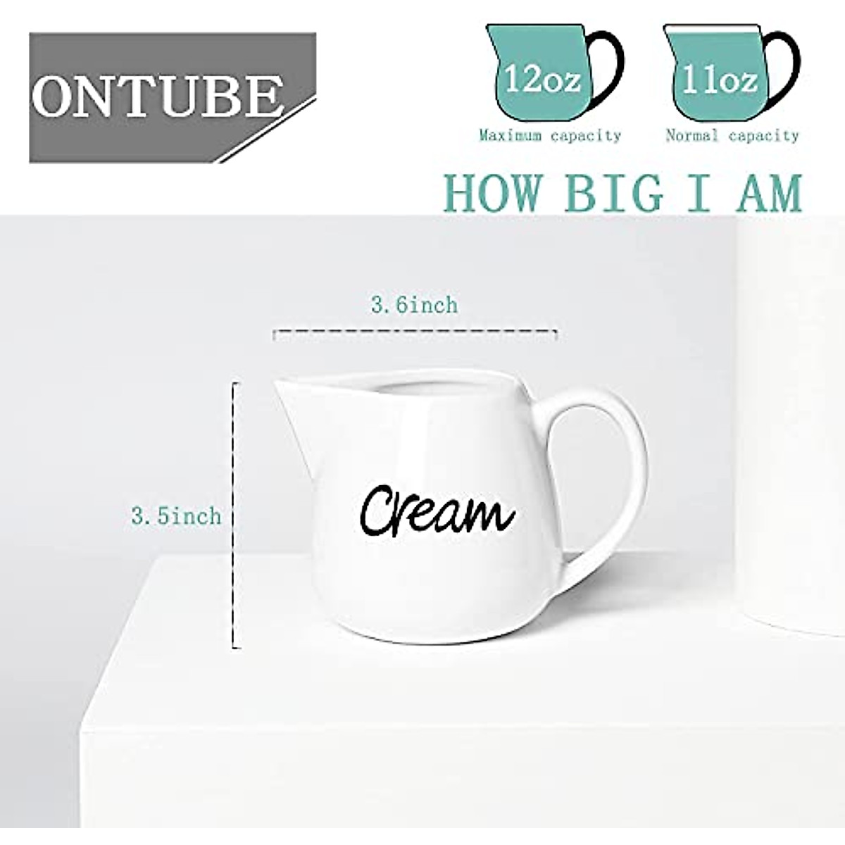 ONTUBE Porcelain Creamer, Ceramics Milk Creamer Pitcher 12OZ (White)