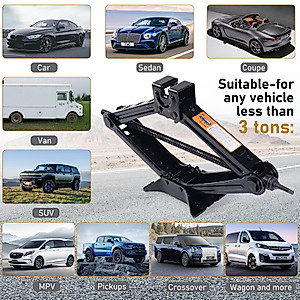 Scissor Jack, Car Jack Kit, Max 2 Ton (4,400 lbs) Jack, (Includes Labor Saving Wrench and Lifting Jack), Universal Car Emergency Kit for Cars, SUVs up to 2 Tons.