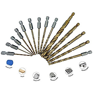 NordWolf 14-Piece M35 Cobalt Jobber Drill Bit Set for Stainless Steel, Metal, Cast Iron and Wood, with 1/4" Hex Shank for Quick Chucks & Impact Drivers, SAE Sizes 1/16" to 3/8" in Storage Box