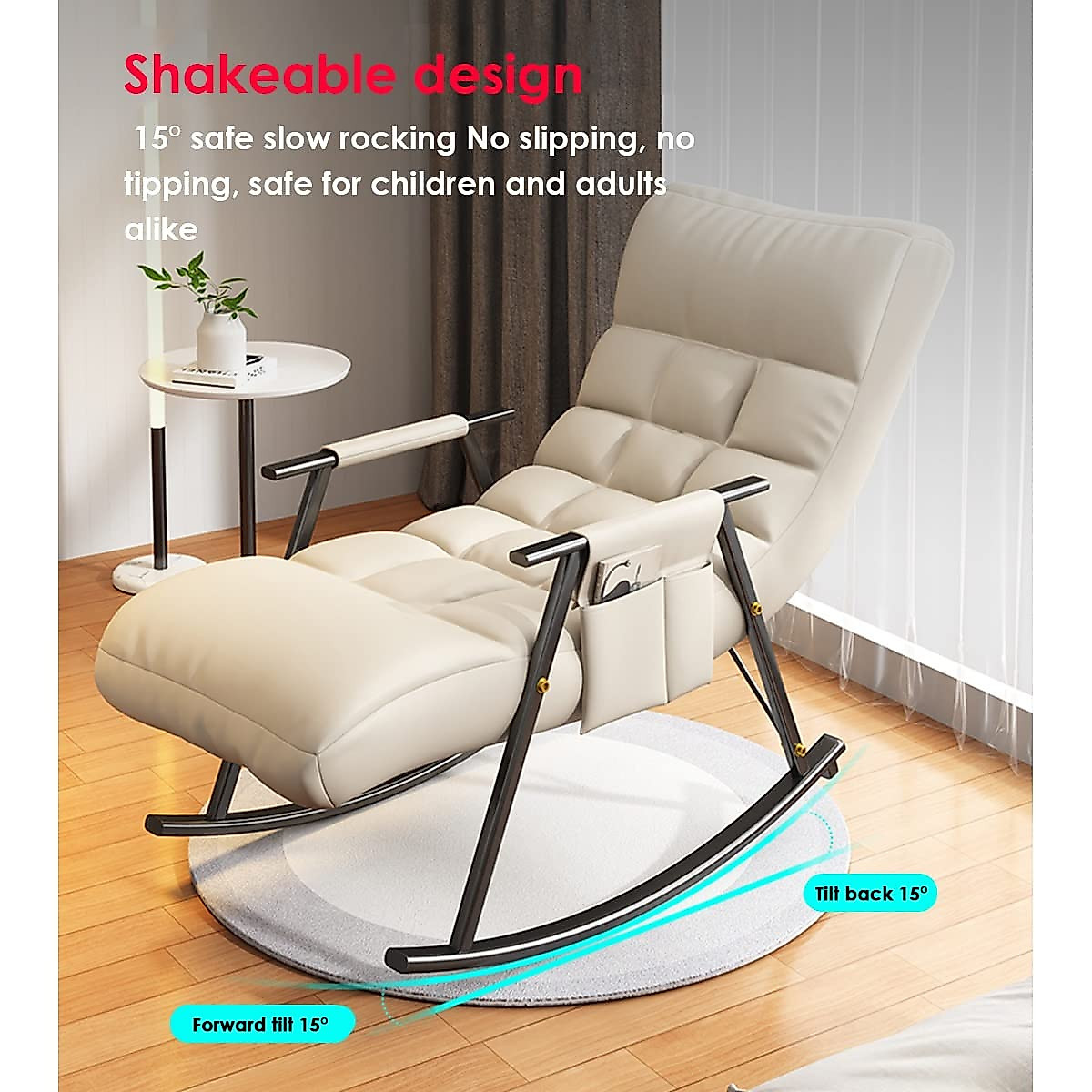 YCKEGEW Rocking Chair Lounge Chair Recliner Armchair for Living Room Bedroom,Back Adjustable Comfy Accent Chair,Modern Rocker Glider Waterproof Fabric Patio Rocking Chair (Color : Beige)