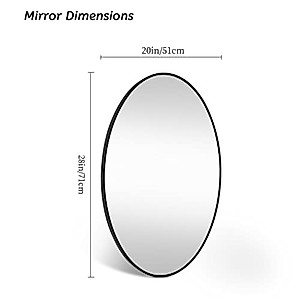 COFENY Oval Mirror, 20"x28" Black Bathroom Mirror with Metal Frame, Wall Mount Mirrors Decor Modern Hanging Mirror for Bedroom Living Room、Entryway