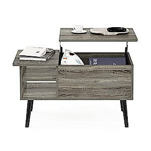 Furinno Jensen Living Room Wooden Leg Lift Top Coffee Table With Hidden Compartment and Side Open Storage Shelf, French Oak Grey