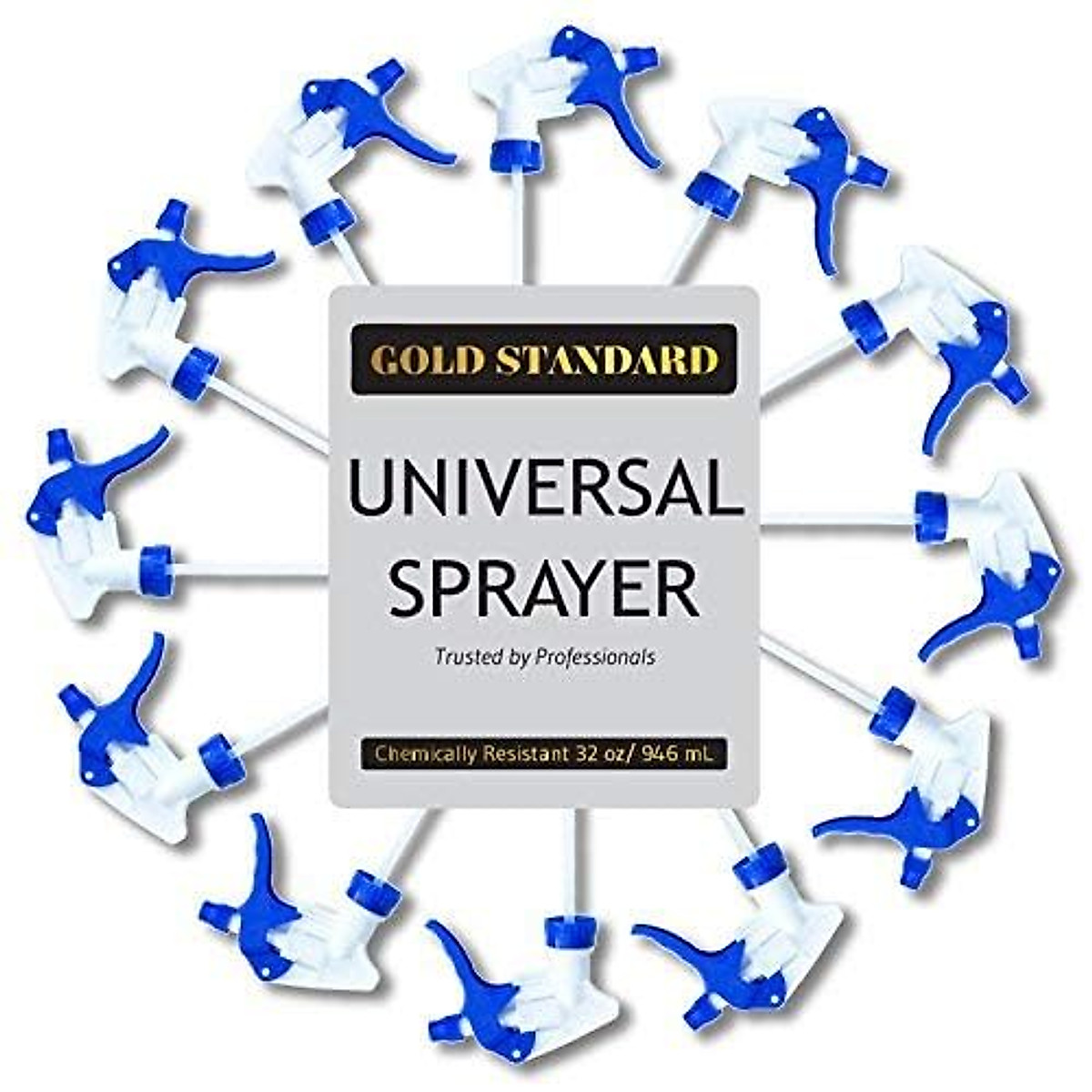 Gold Standard 32 oz Spray Bottle Trigger Replacement -- Commercial Spray Nozzles -- Trigger Sprayer Bottle Heads for Plastic Spray Bottles -- Spray Triggers for Industrial Spray Bottles (12 Triggers)