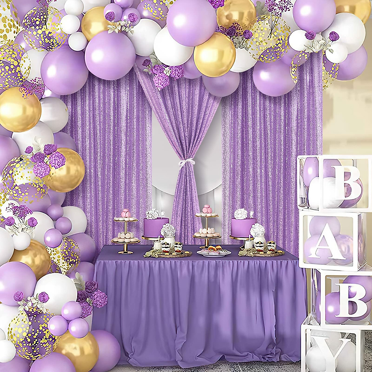 Sparkly Sequin Backdrop Curtain 4 Packs 2ftx8ft Wedding Party Backdrop Lavender Sequence Sequin Photo Booth Backdrop
