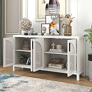 Foyer Tables for Entryway 58 Inch Modern Sideboard Buffet Table Storage Cabinet Console Sofa Table with Adjustable Shelves for Kitchen Living Room, Dining Room, Bedroom, and Hallway, White
