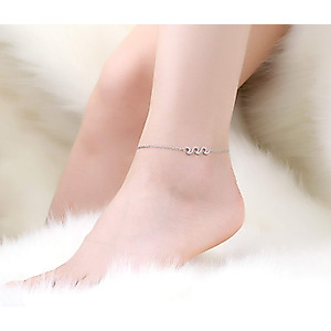 YZSFMZGE Ocean Beach Wave Anklet 925 Sterling Silver Anklet for Women Adjustable Cubic Zirconia Wave Ankle Large Bracelet Dainty Wave Jewelry Gift for Bitthday Daily