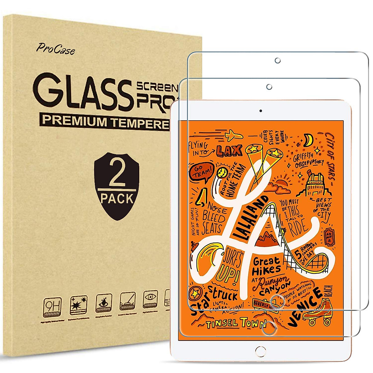 ProCase 2 Pack for 7.9” iPad Mini 5th / Mini 4th Screen Protector, Tempered Glass Film Guard for iPad Mini 5 2019 / iPad Mini 4 2016
