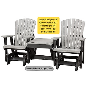 DutchCrafters Slat Fan Back Double Poly Adirondack Glider Outdoor Patio Chairs with Center Table (Tudor Brown & Cedar)