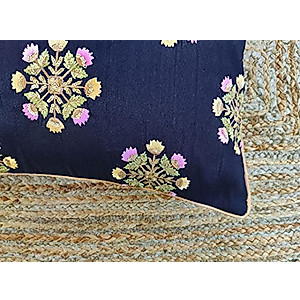 Craftbot Embroidered Indian Throw Pillow Covers - Navy Blue Accent Pillows 16x16 Inches - 1 Piece - NO Insert Included