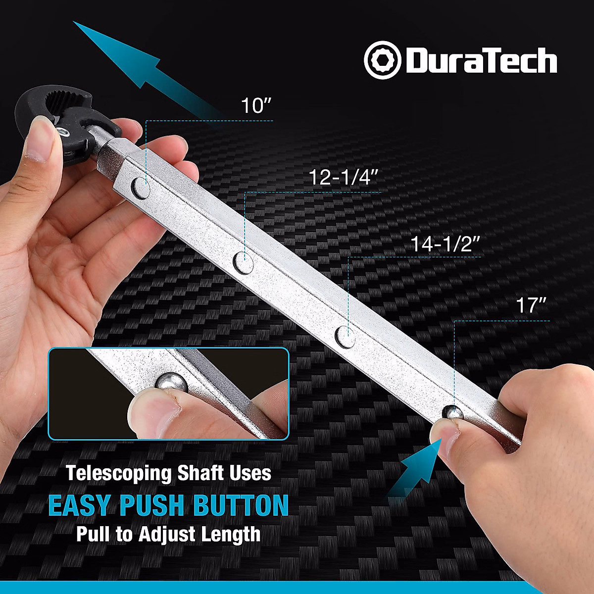 DURATECH Telescoping Basin Wrench, Sink Wrench, Adjustable 3/8'' to 1-1/4'' Capacity Jaw with 10" to 17" Extendable Handle, for Tight Space