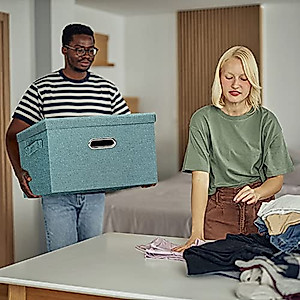 TERRYYO Large Collapsible Storage Bins with Lids - Fabric Storage Bins with Lid Decorative Storage Boxes with Lids Organizer Containers Baskets Cube with Cover for Home Bedroom Closet Office Nursery