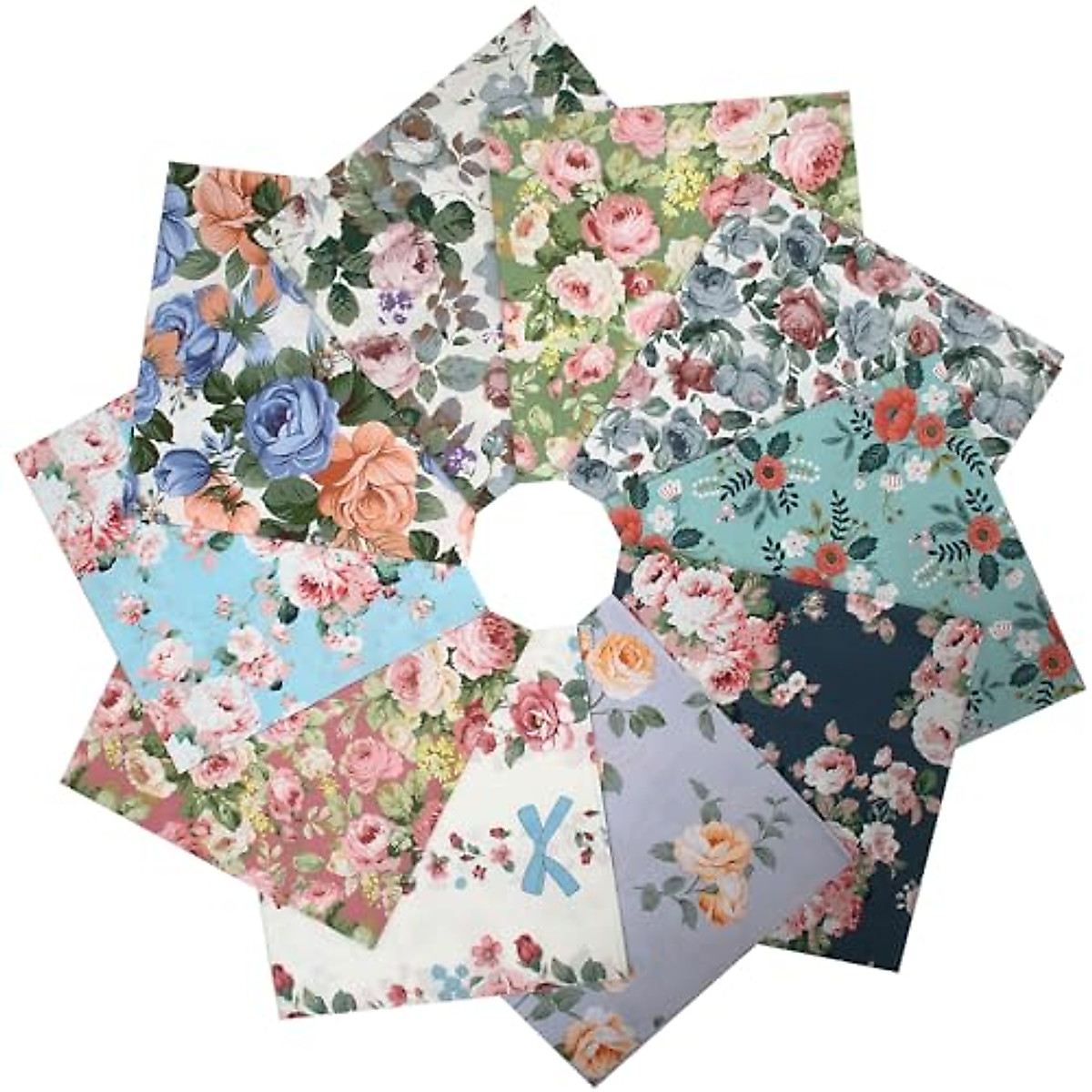 Cotton Quilting Fabric 10 Pcs 20" x 20" Fat Quarters Fabric Bundles Floral Fabric Squares for Quilting, DIY Sewing Project, Patchwork, Misscrafts, Crafting(50cm x 50cm)