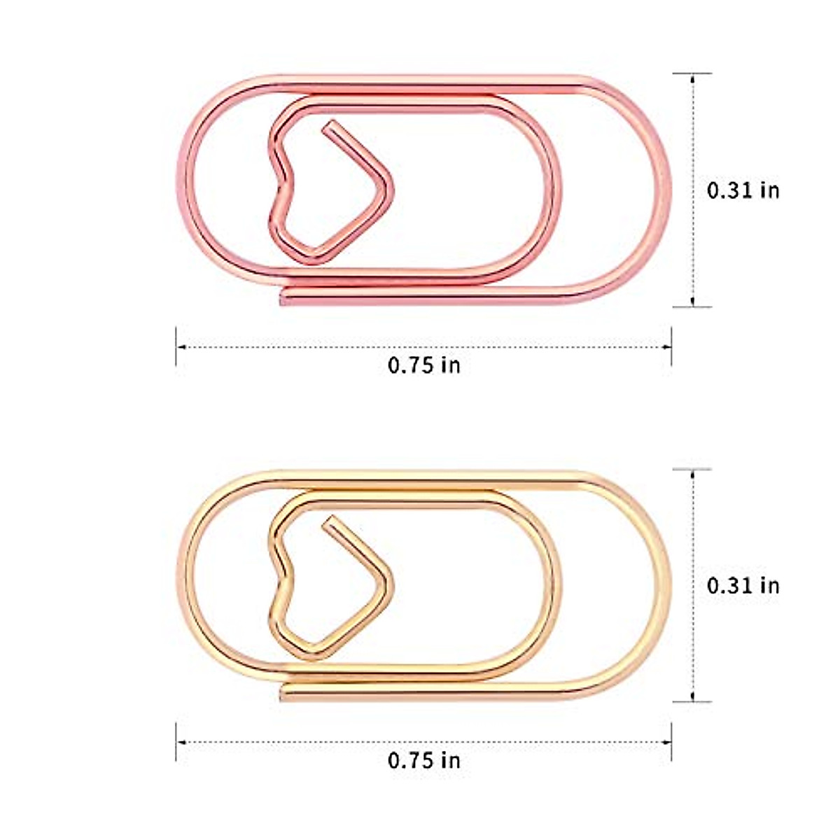 LAHONI 150 Pieces Cute Paper Clips, Mini Smooth Steel Wire Heart Shaped Paperclips Bookmark Clips for Office Supplier School Student (0.79 inch/20mm) Rose Gold