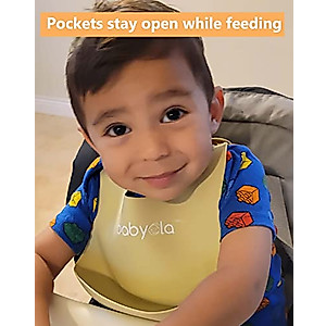 Silicone Baby Bibs with Spill Catcher, Set of 2, Adjustable Waterproof & BPA Free, For Boys And Girls, Babies & Toddlers, Pastel Orange & Yellow