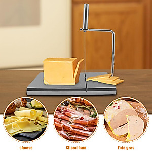 CALIDAKA Cheese Slicer & Cheese Cutter, Stainless Steel Cheese Slicer with 5 Replacement Wires,Cheese Cutter for Block Cheese, Metal Cheese Slicer Cutting Board