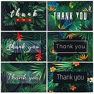 HANSGO Tropical Palm Leaves Thank You Cards, 24 PCAK Thank You Cards with Envelopes Summer Green Leaves Designs Blank Cards Handwritten Style