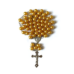 Rosaries Imitation pearls Resin Rosary Beads Rosery Cross Catholic gifts nx (Yellow)