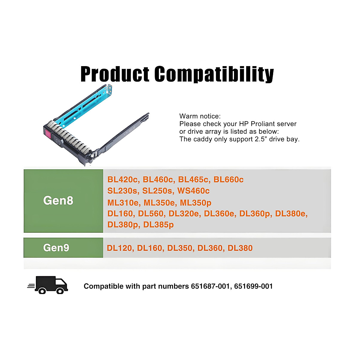 Hard Drive Bracket 651687-011 651699-001 SSD Bracket 2.5 Hard Drive Caddy Compatible with HP Proliant DL320e DL360e DL360P DL380e DL380p DL385p DL560 ML310e G8 Gen8 DL380 DL350 DL360 G9 Gen9, 2 Pack