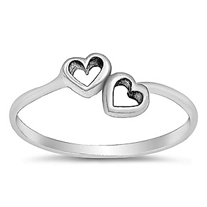 Double Heart Cute Ring New 925 Sterling Silver Girlfriend Band Size 9
