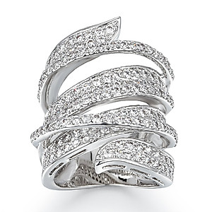 Delicin Jewelry Rhodium Plated Cubic Zirconia Wide Band Cocktail Ring