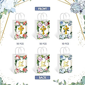 30 Pcs Religious Gift Bags Floral Design Small God Bless Bags Baptism Favors Treat Paper Bags for First Communion, Baby Shower Party Favors Christenings, Weddings, Confirmations, 8.3 x 5.9 x 3.15 Inch