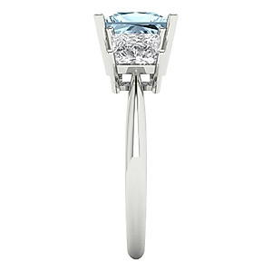 Clara Pucci 2.97ct Princess cut Custom Engraving 3 Stone Solitaire W/Accent Real Aquamarine Statement Art Deco Ring 14k White Gold SZ 8