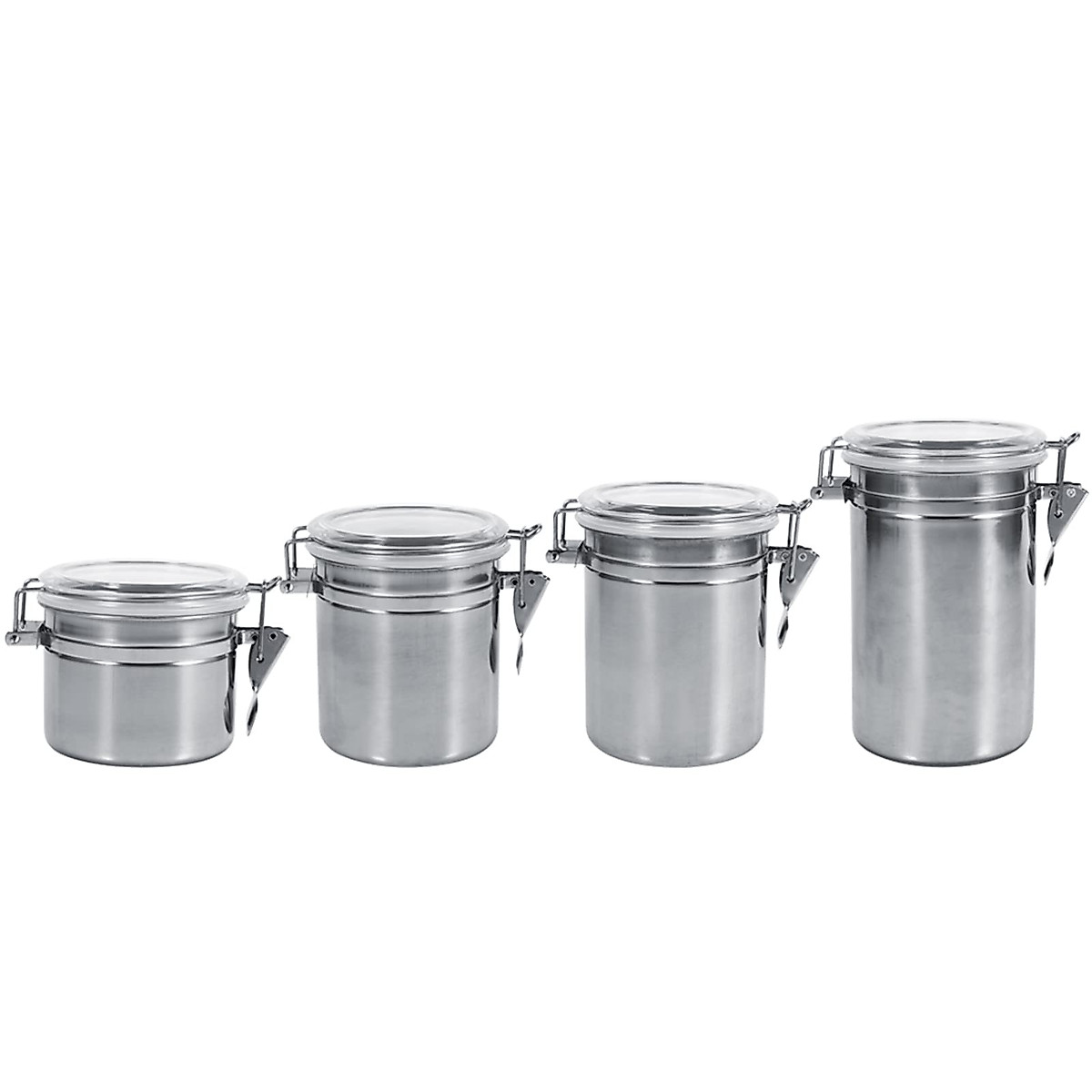 Food Storage Container Set, 4 Sizes Stainless Steel Kitchen Food Storage Container Bottle with Clear Lids for Tea Coffee Sugar Flour Baking Dry Storage, Metal Pantry(34x20x24cm / 13.4x7.9x9.4in)