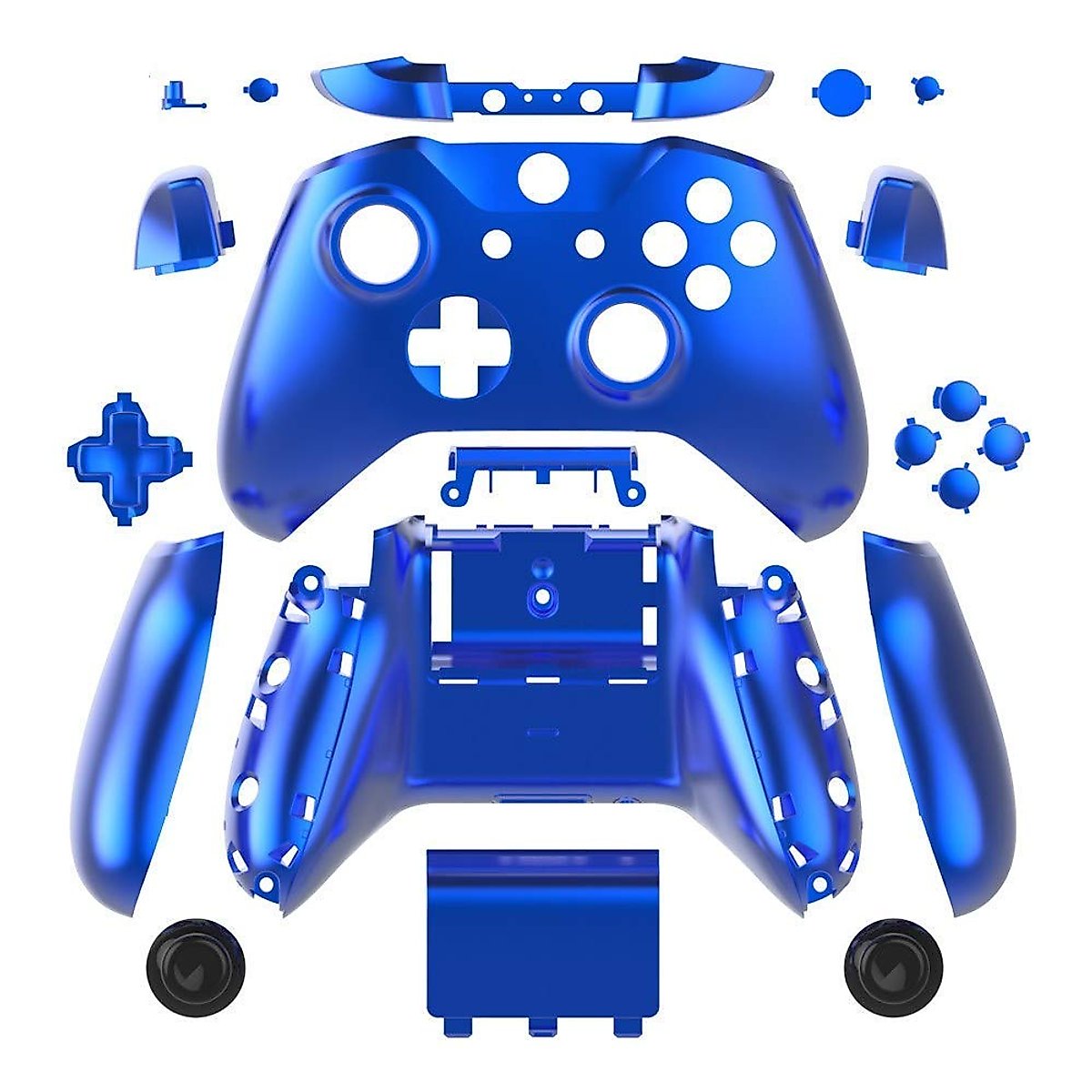Replacement Full Housing Shell Faceplates Cover Plating Case with Bumper Trigger ABXY Button RT LT RB LB Dpad Buttons Set for Xbox One Slim for Xbox One S Controller (Chrome Blue)