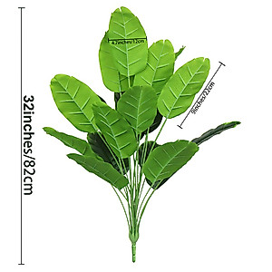 Artificial Plants 32" Tall Fake Banana Tree Leaves with Stems Faux Bird of Paradise Palm Tree Imitation Frond Leaf Tropical Plants Greenery Floral Jungle Beach Party Home Garden Decoration