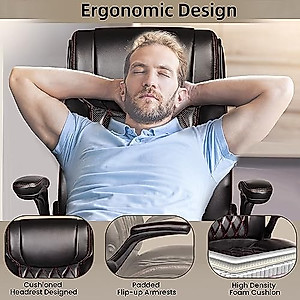 Ollega Big and Tall Office Chair 400lbs, High Back Executive Office Chair for Heavy People, Ergonomic Leather Computer Chair with Flip up Arms, Lumbar Support, Black Home Office Desk Chair