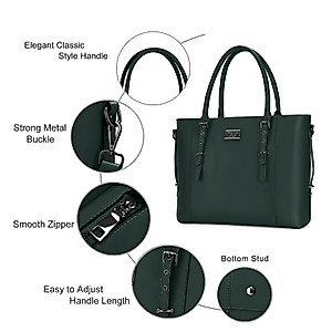 MOSISO PU Leather Laptop Tote Bag for Women (13-13.3 inch), Waterproof Large Capacity Business Work Briefcase Shoulder Laptop Bag, Midnight Green