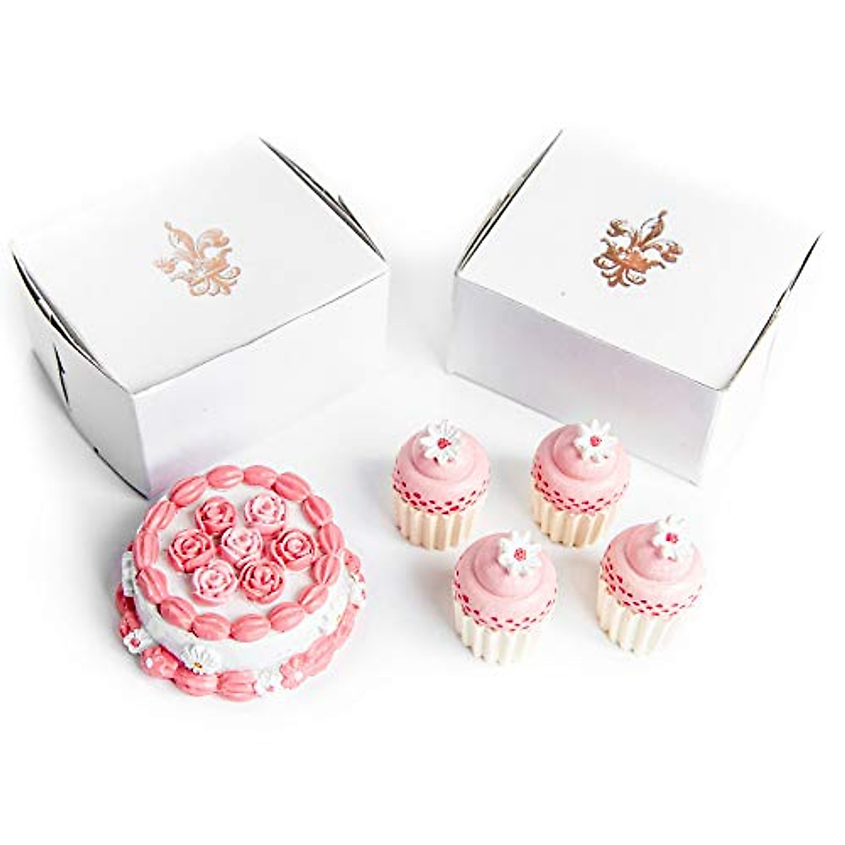 The Queen's Treasures 18 Inch Doll Bakery Food Accessories, 4 Mini Cupcakes and Party Cake with 2 Bakery Boxes,Compatible with American Girl Furniture