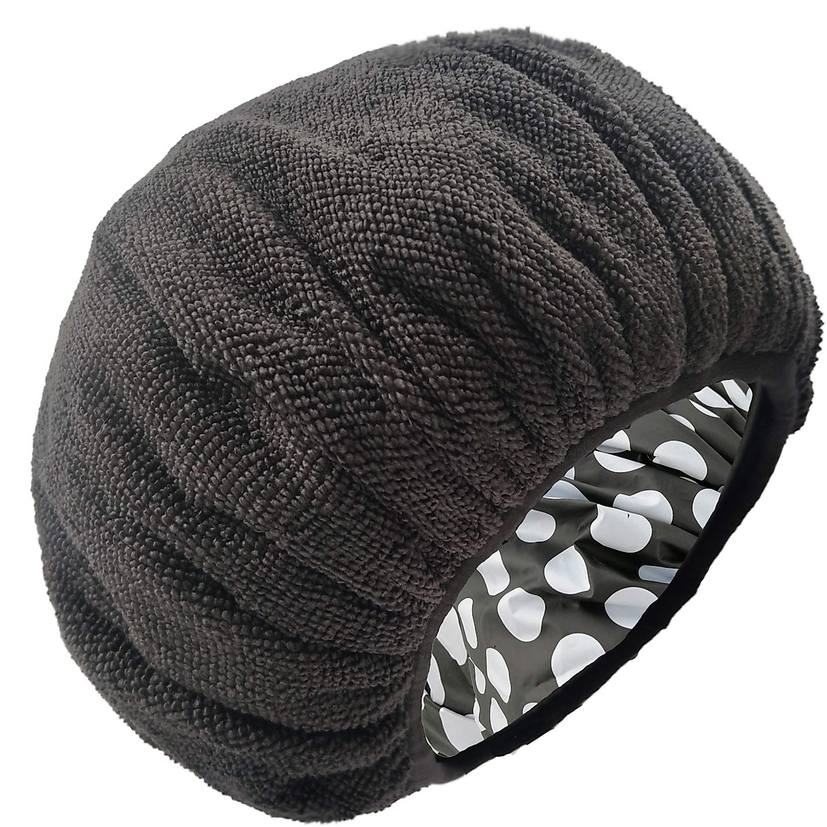 Aunllke Terry Cloth Lined Shower Cap for Women Large Double Layer Shower Cap with Microfiber Dry Hair Function Resuable Waterproof Breathable Bath Cap Black&White Dots Design
