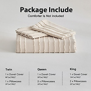 WARMDERN Khaki Boho Duvet Cover Set Queen Size, Striped Textured Tufted Bedding Set, 3 Piece Soft Washed Microfiber Duvet Cover with Zipper Closure (Khaki)