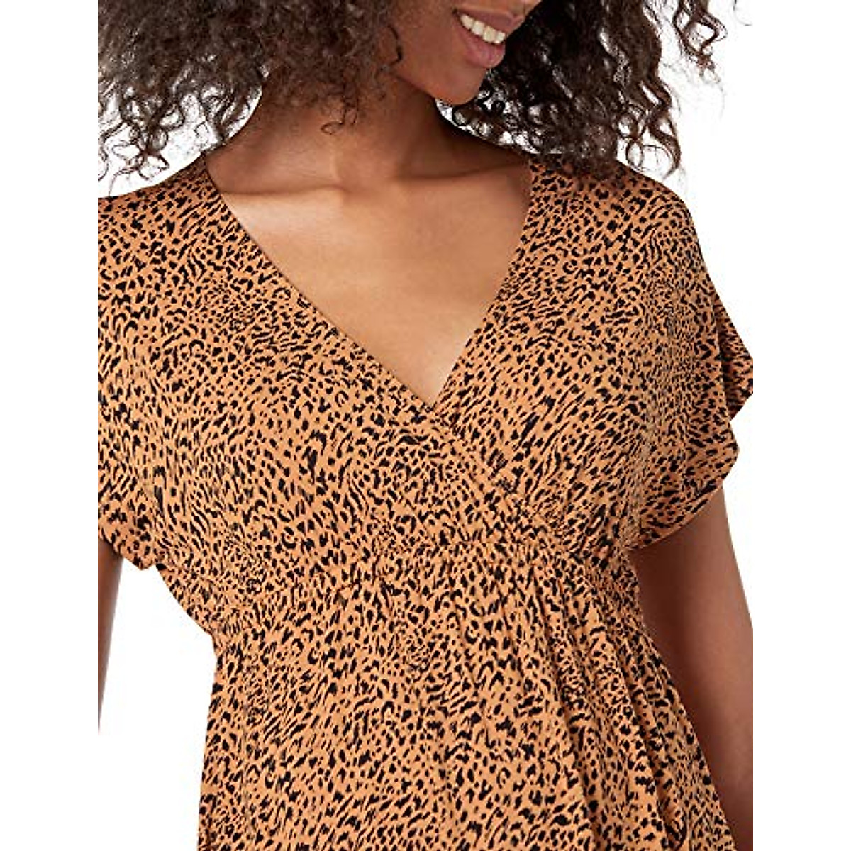 Amazon Essentials Women's Waisted Maxi Dress (Available in Plus Size), Dark Camel Leopard, Medium