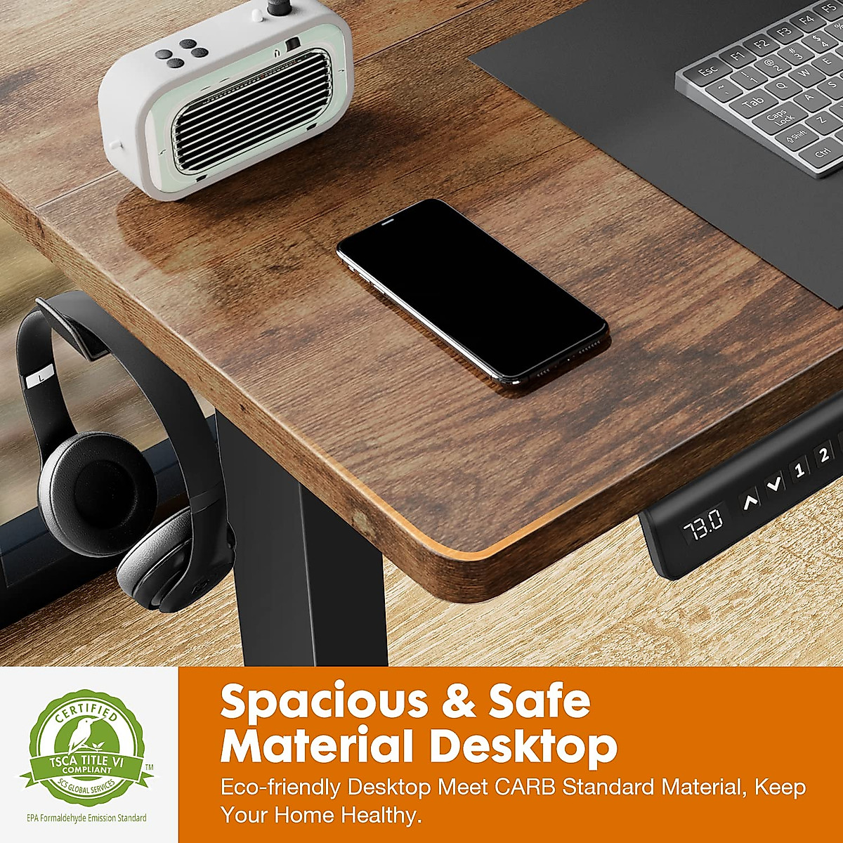 Sweetcrispy Electric Standing Desk Adjustable Height, 48 x 24 inch Stand up Sit Stand Desk with Keyboard Tray, Ergonomic Home Office Rising Table Computer Workstation Gaming Work Desk, Rustic Brown