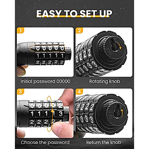 MULTIJOY Combination Lock, Black, Keyless, Resettable, 4 Feet Length, 1/2"Diameter, Waterproof Design