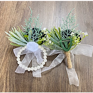 Rikyo Rose Wrist Corsage Wristlet Band Bracelet and Men Boutonniere Set, Corsage for Prom,Bride Hand Flower Flowers Ceremony,Wedding Party Prom Decor,DIY Petals Hair Hat Wreath (Black)