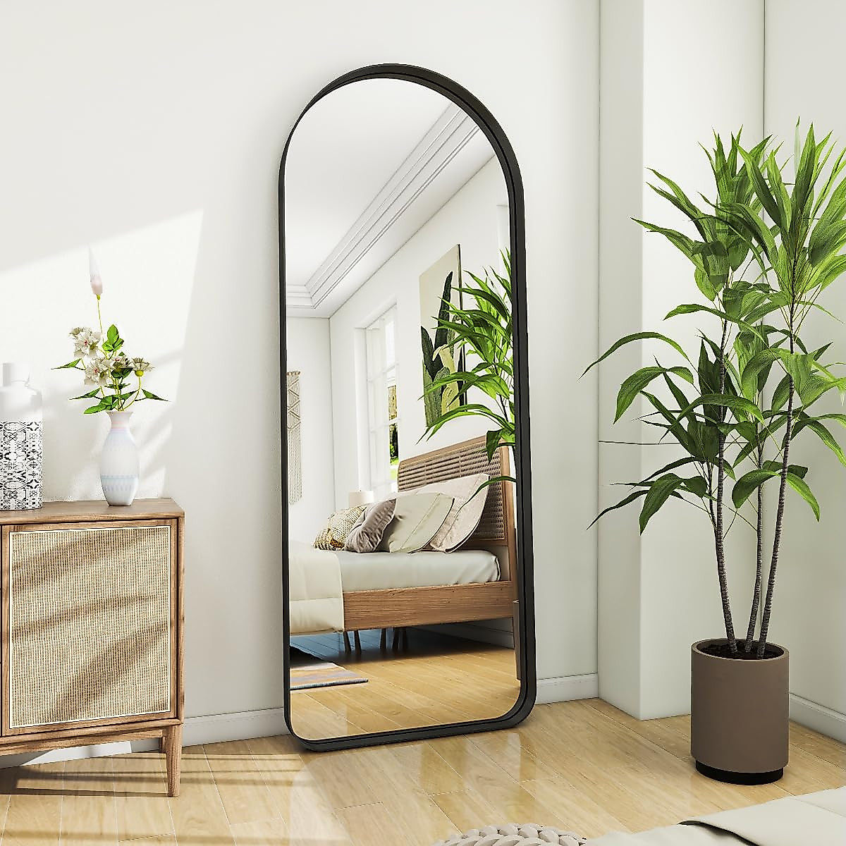 VooBang 24"x65" Arched Full Length Mirror, Black Deep Frame Floor Mirror, Modern Arch Full Body Mirror for Bedroom, Living Room, Hanging or Leaning Against The Wall
