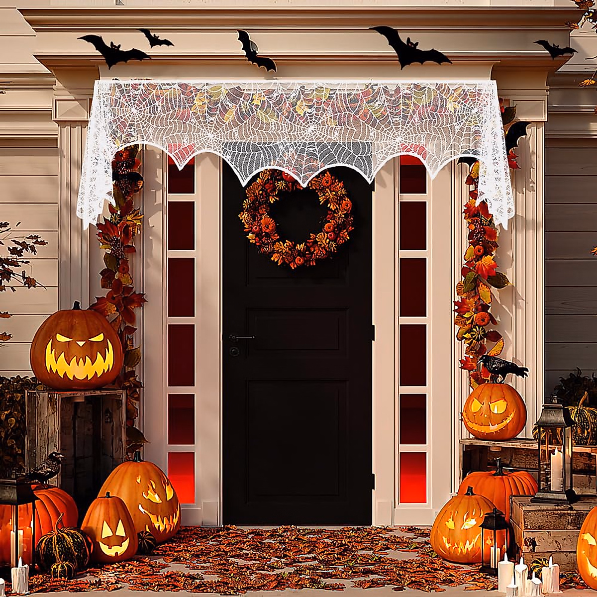 Halloween Decor Indoor White Halloween Fireplace Mantle Decorations Indoor Halloween Decorations White Lace Spiderweb Fireplace Covers Halloween Party Supplies Halloween Party Decorations