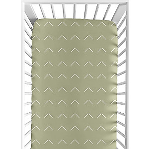 Sweet Jojo Designs Sage Green Boho Arrow Boy or Girl Fitted Crib Sheet Baby or Toddler Bed Nursery - White Bohemian Tribal Southwest Chevron Geometric Herringbone Woodland Gender Neutral