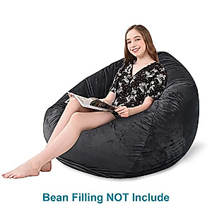 MFTEK Bean Bag Chair Cover(No Filling), Large Washable Soft Velvet Bean Bag, Stuffed Animal Storage or Memory Foam for Kid Adults, 35’’×35’’×43’’ (Charcoal)