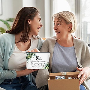 Irenare 50th Birthday Gifts for Women Fifty Fabulous Gifts for Her Happy 50th Birthday Gifts for Grandma Mom Sister Wife Aunt Friends Wine Glass Cosmetic Bag for Woman Birthday Gift(Fresh Style)