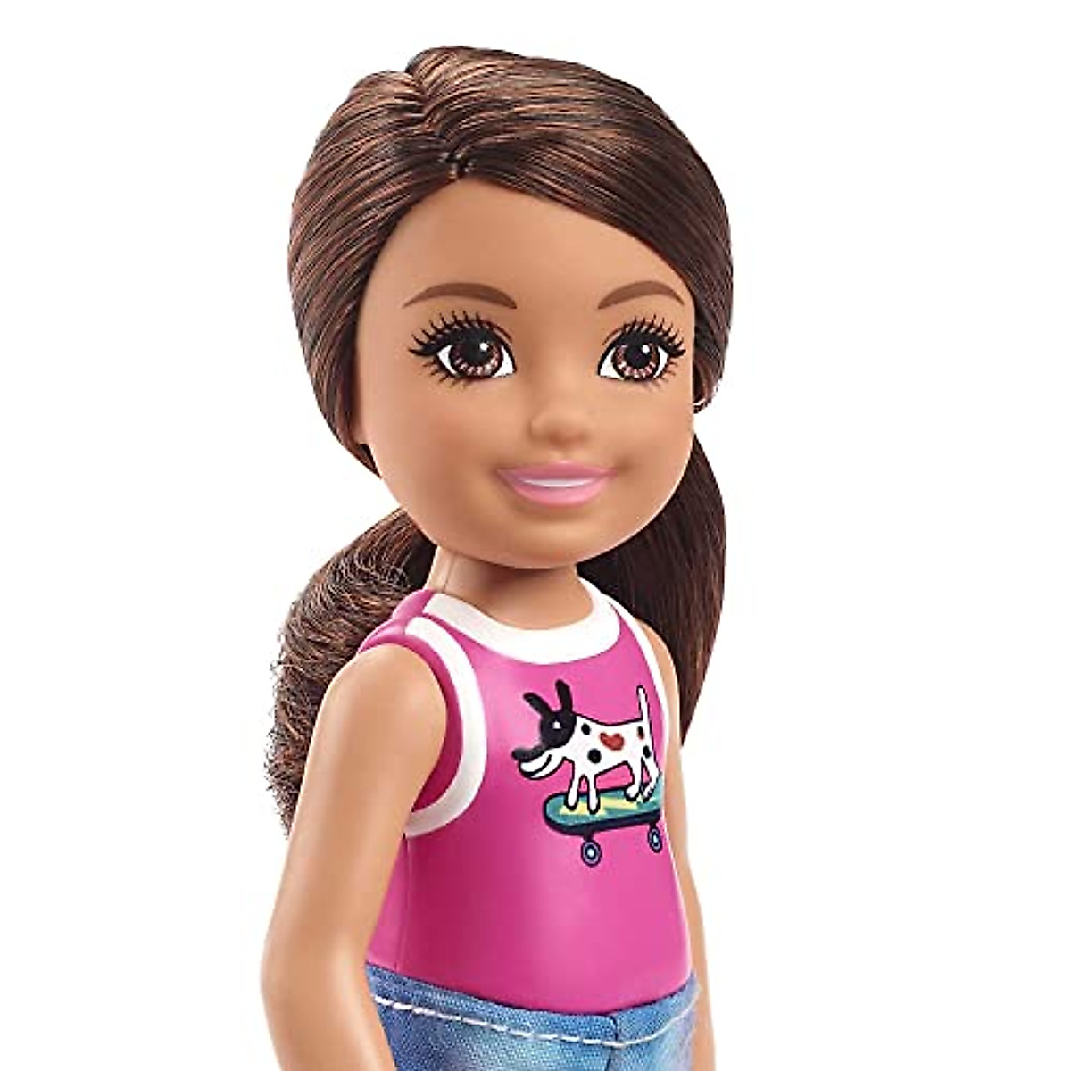 Barbie Chelsea Doll, Small Doll with BRUNETTE Hair in Ponytail Wearing Removable Skirt & Shoes
