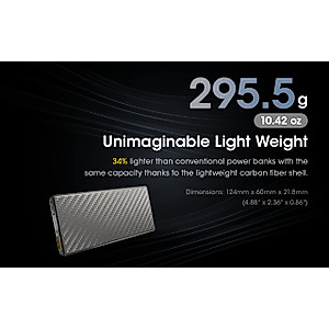 Nitecore Carbo 20000 Lightweight 20000mAh Power Bank for Outdoor, QC PD Quick Charge, USB & USB-C Dual Ports Waterproof Impact Resistant with Lumentac USB Cable