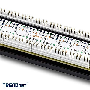 TRENDnet 8-Port Cat6 Unshielded Patch Panel, TC-P08C6, Rackmount, 10 Inch Wide, 8 x Gigabit RJ-45 Ethernet Ports, Pre-Numbered Ports, 250 Mhz Connection, Color Coded Labeling,